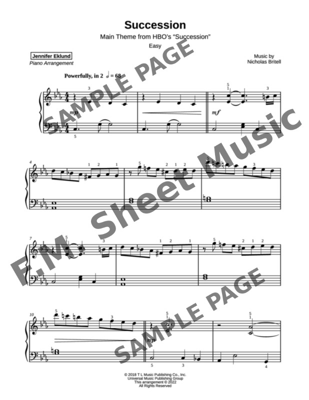 Succession (Main Theme) (Easy Piano) By Nicholas Britell - F.M. Sheet ... Succession (Main Theme) (Easy Piano) By Nicholas Britell - F.M. Sheet ...